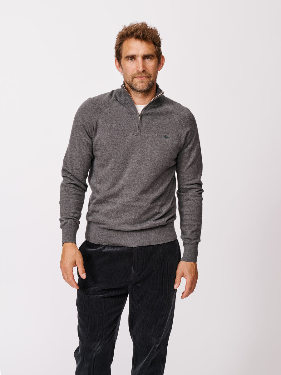 Charcoal Bonby Cotton Quarter Zip Neck | Aubin