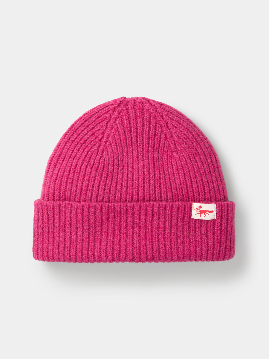 Pink Scottish Lambswool Turn-Back Rib Hat | Aubin