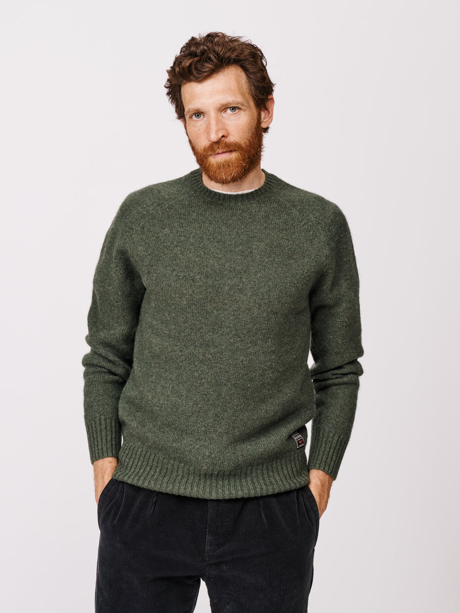 Dark Green Prestwick Shetland Crew Jumper | Aubin